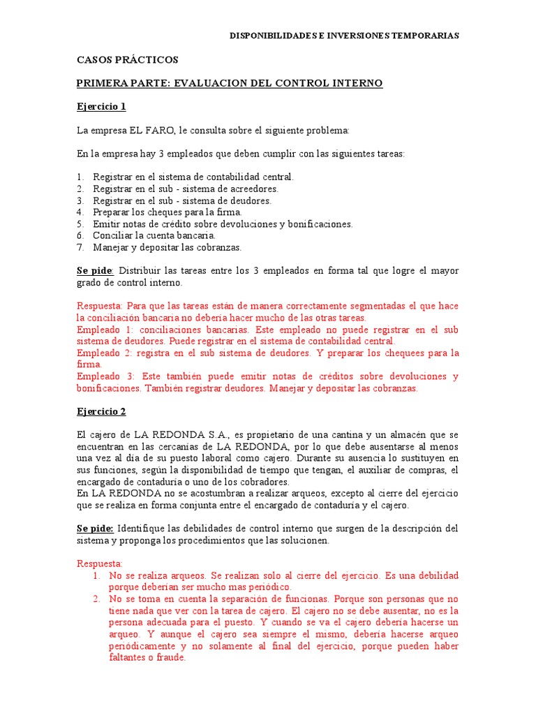 A1 - M6 - Ejercicios Disponibilidades Corregidos 10.20 | PDF | Bancos | Cheque