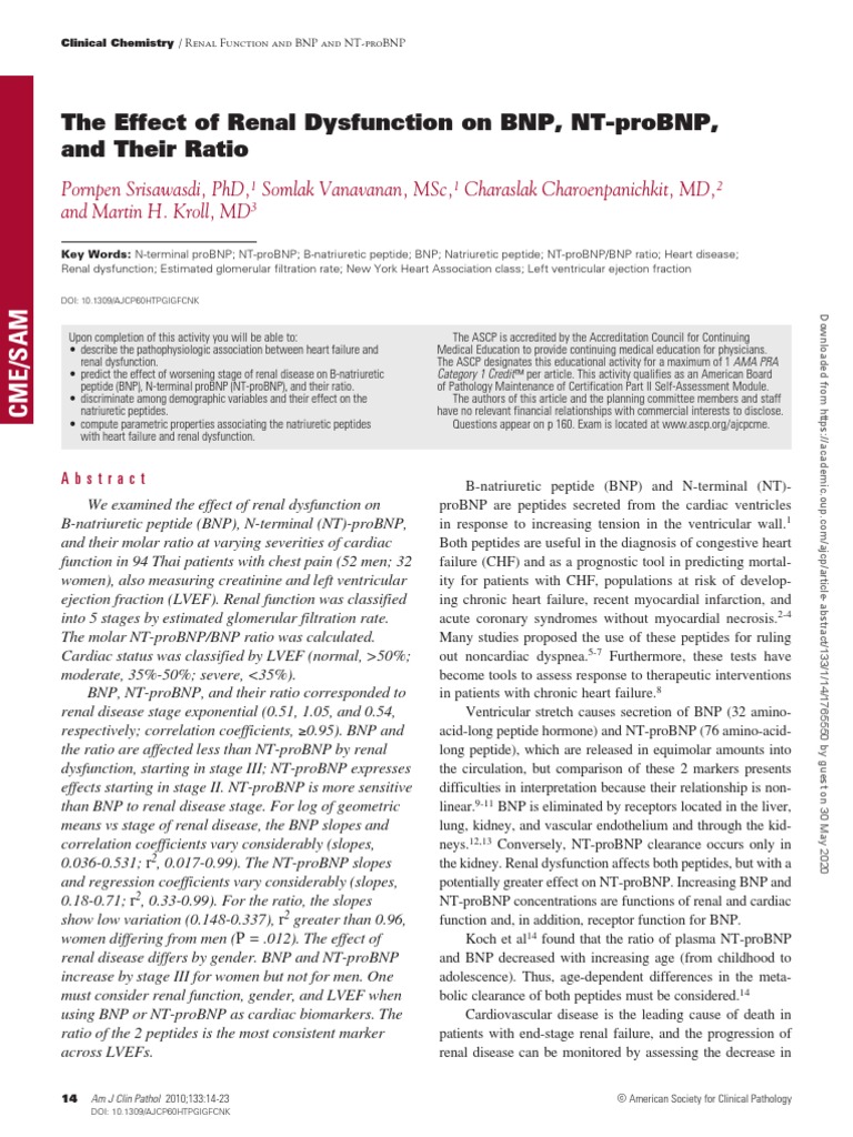 Tema 3 The Effect of Renal Dysfunction On BNP, NT-proBNP | PDF | Heart ...