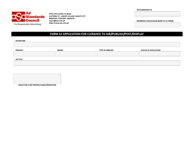 Form S2 Application for Clearance | PDF