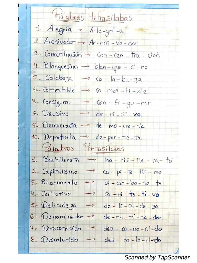 Palabras Tetrasilabas y Pentasilabas | PDF
