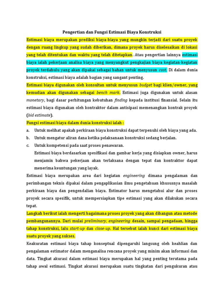 Pengantar Estimasi Biaya Konstruksi | PDF