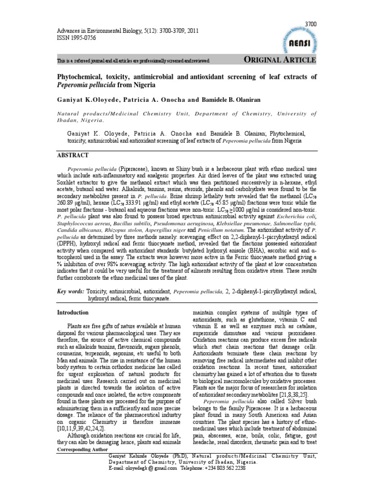 Oloyede 2011 | PDF | Antioxidant | Chemical Compounds