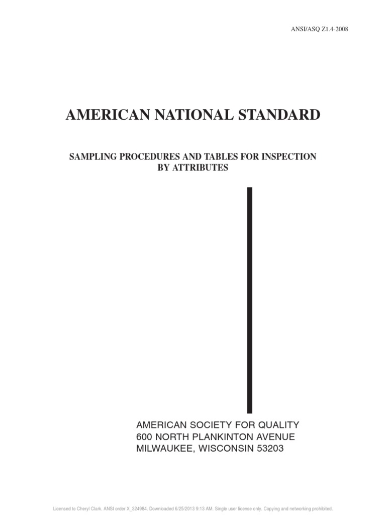 Ansi Asq Z1.4 | PDF | Sampling (Statistics) | Quality