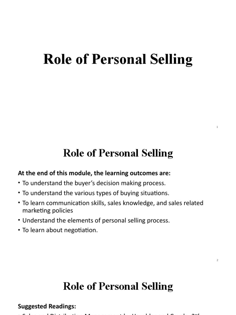 Role of Personal Selling | PDF | Sales | Consumer Behaviour