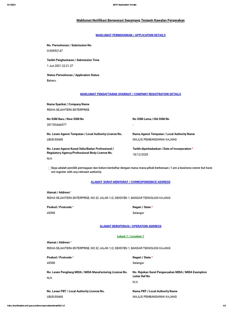 MITI Application Portals Ridha Sejahtera | PDF