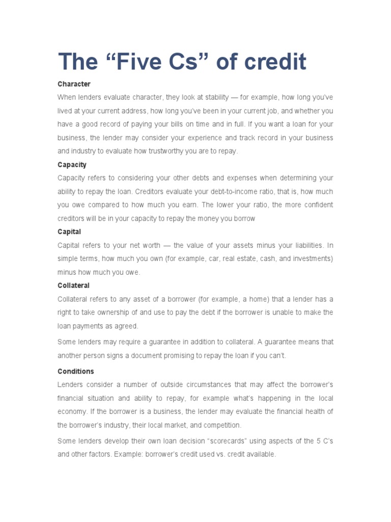 Understanding the Five Cs of Credit | PDF