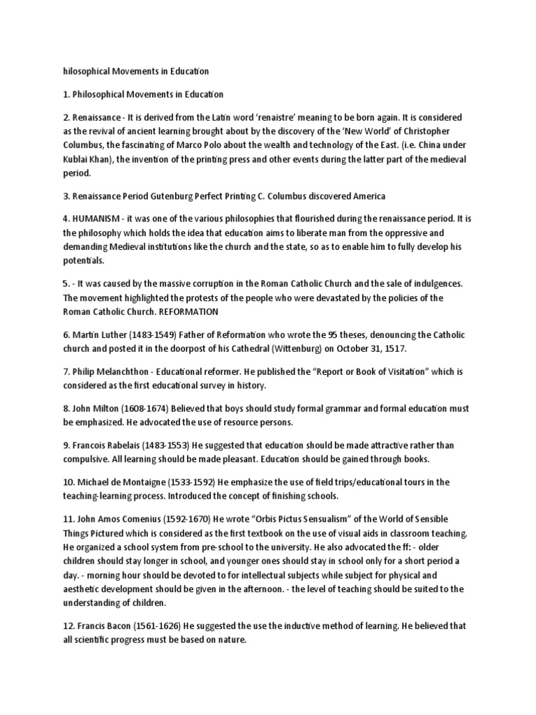 Philosophical Movements in Education | PDF | Renaissance | Philosophy ...