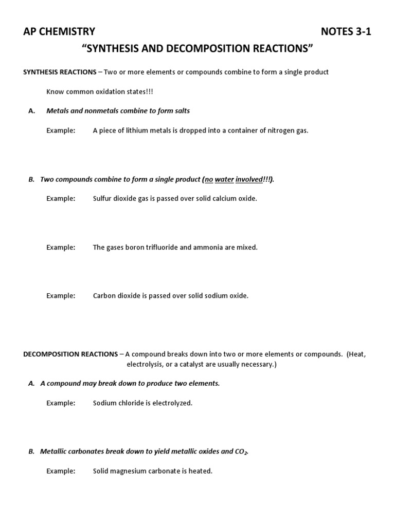 Notes Unit 3 - Types of Chemical Reactions | PDF | Coordination Complex ...