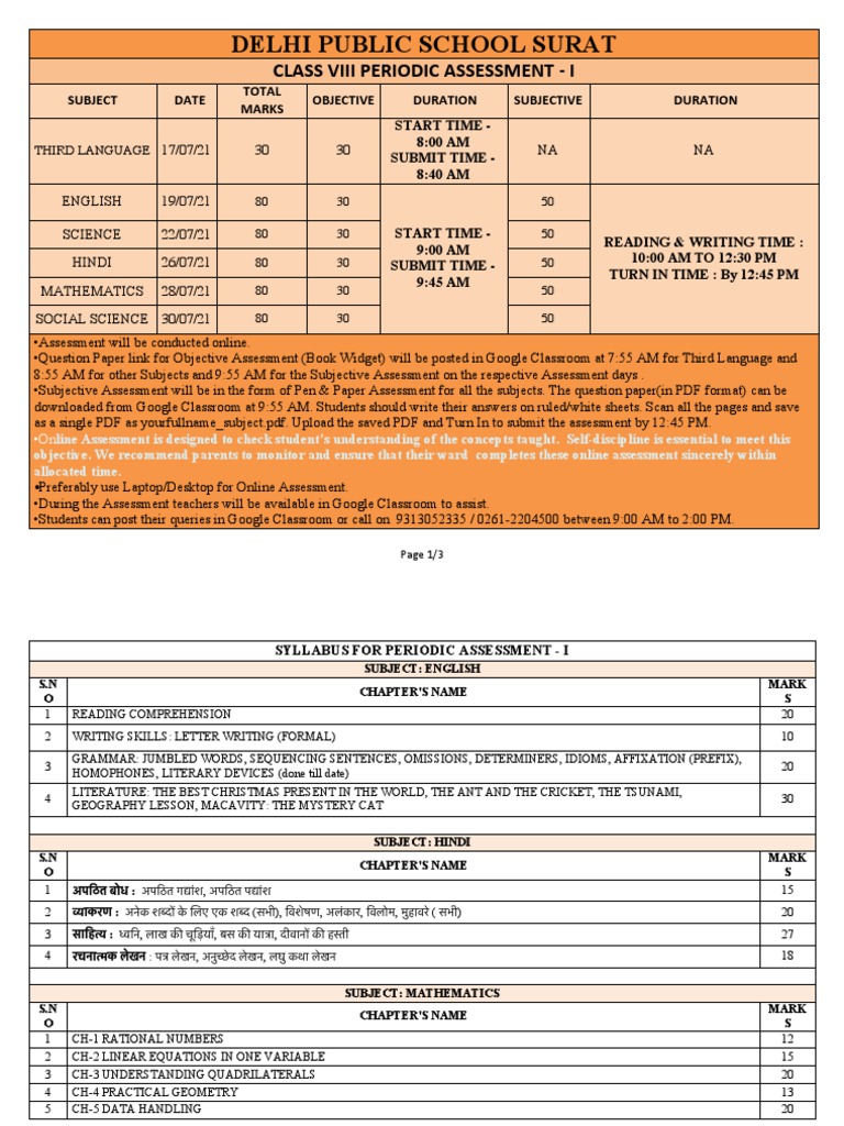 Class8 Exam Schedule | PDF | Cognition