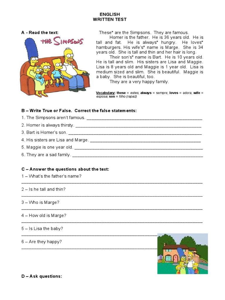 A Test To Practise | PDF | Lisa Simpson | Bart Simpson
