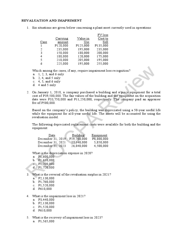 REO CPA Review: Revaluation and Imapriment | PDF | Depreciation ...