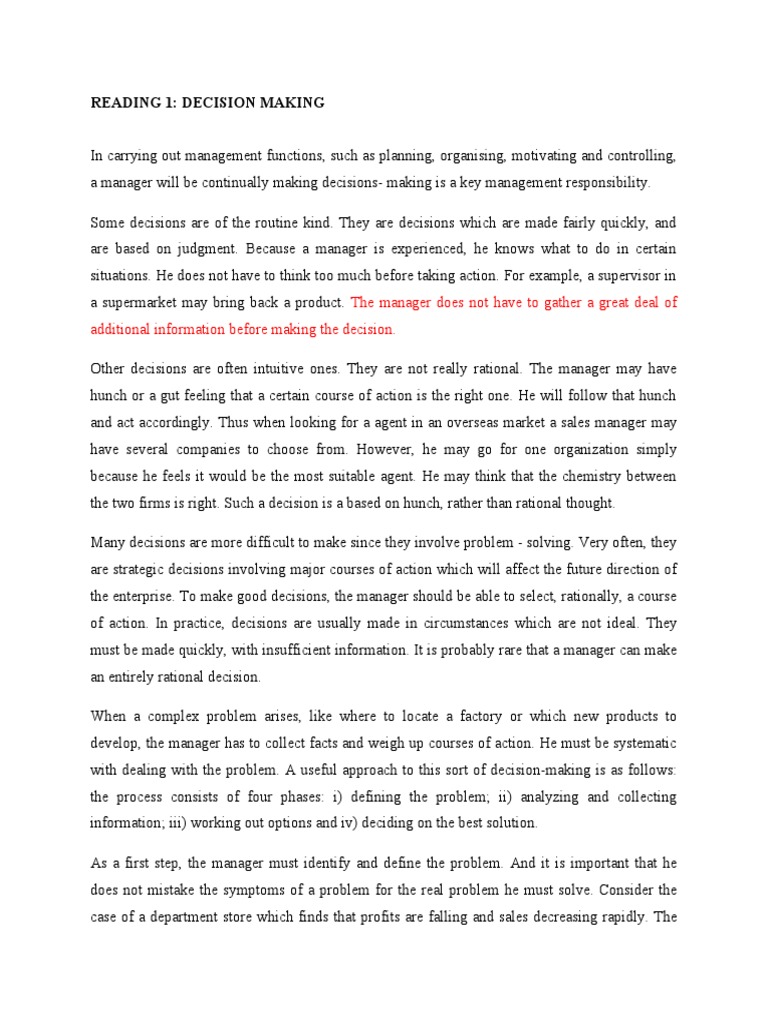 Decision-Making Processes in Management | PDF | Decision Making | Risk