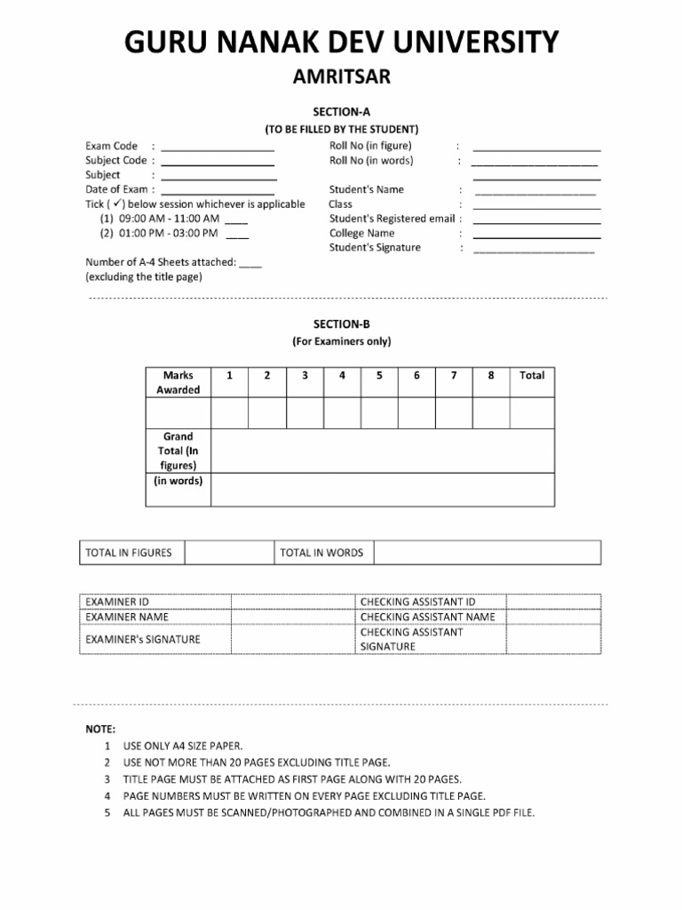 Student Exam Sheet Sample | PDF