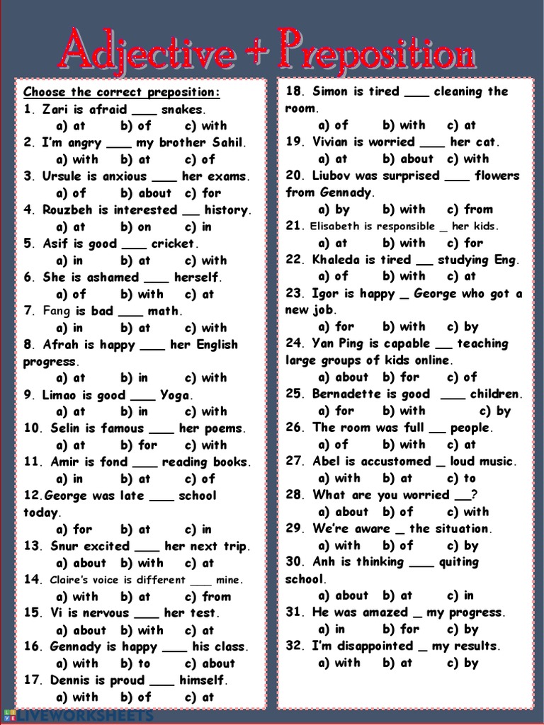 Adjective+preposition Worksheet | PDF
