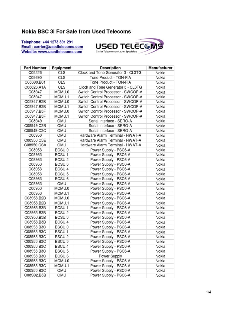 Nokia BSC 3i For Sale From Used Telecoms: Telephone: +44 1273 391 291 ...