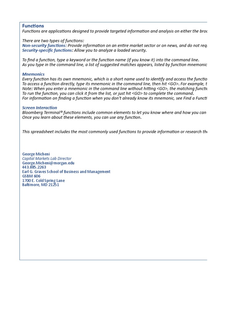 Bloomberg Terminal Commonly Used Functions | PDF | Bonds (Finance ...