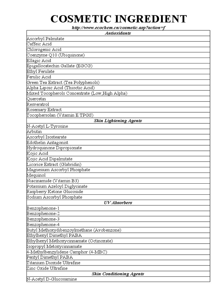 Cosmetic Ingredient: Antioxidants | PDF | Chemical Substances ...
