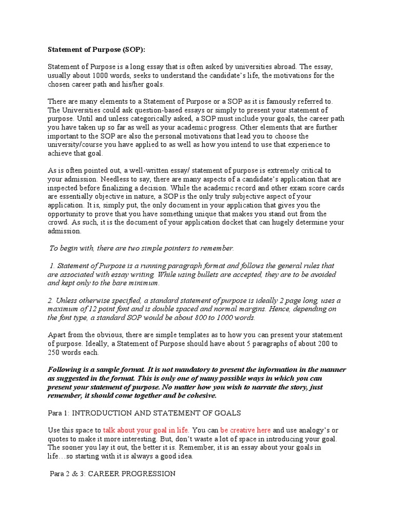 SOP For The Class | PDF | Essays | University And College Admission