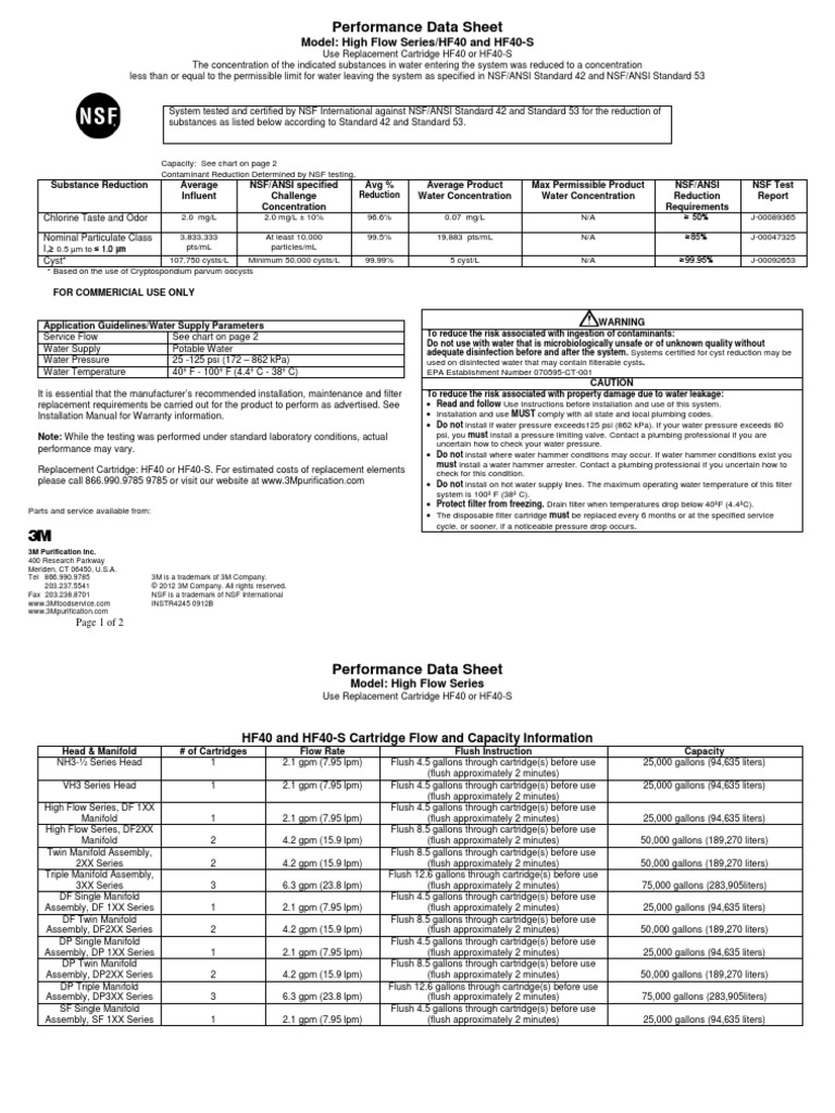 3M Water Filtration Products - High Flow Series - HF40 and HF40 - S ...