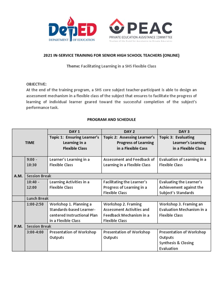Program - 2021 INSET For SHS Teachers | PDF