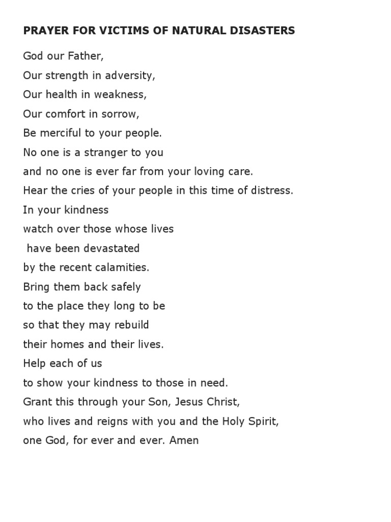 Prayer For Victims of Natural Disasters | PDF