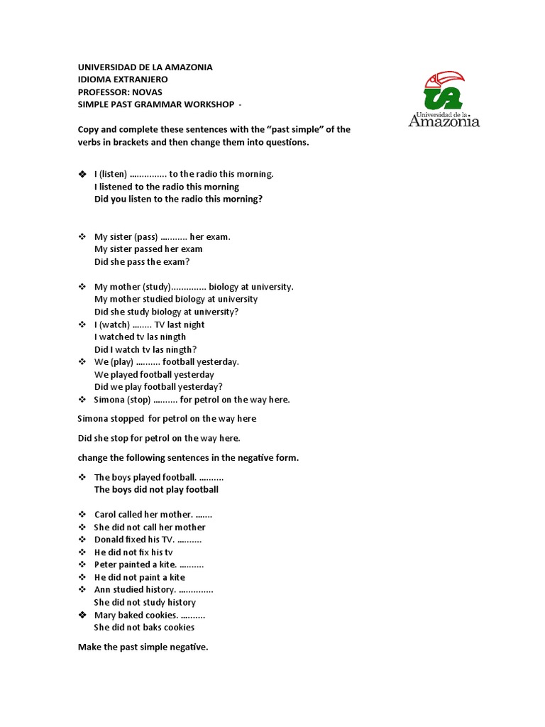 Simple Past Grammar Workshop | PDF | Art