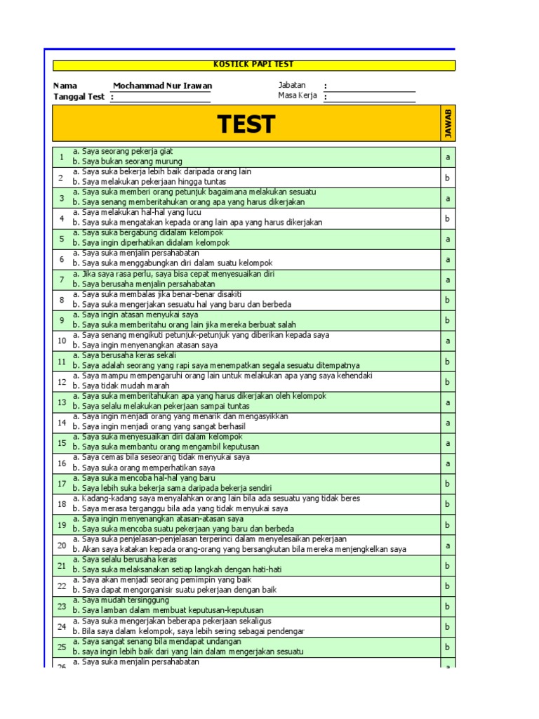 Kostik Papi Test | PDF | Pengembangan Diri
