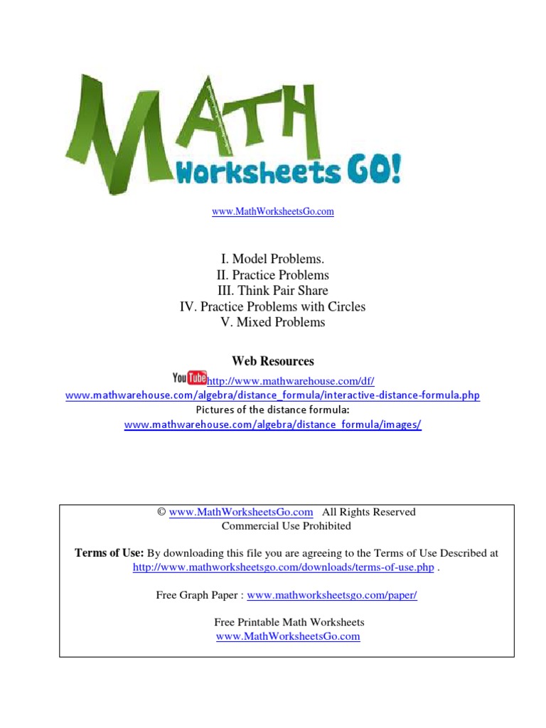 Distance Formula Worksheet | PDF