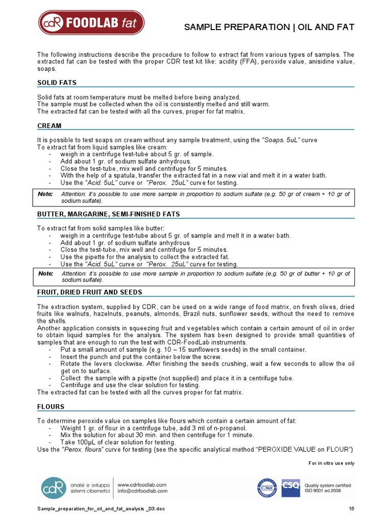 Fat and Oil - Sample Preparation | PDF | Fat | Butter