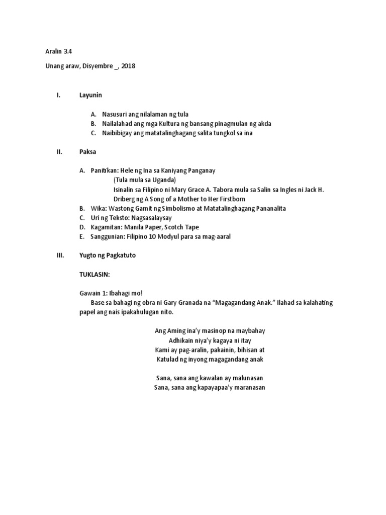 Aralin 3 4 Hele NG Ina | PDF