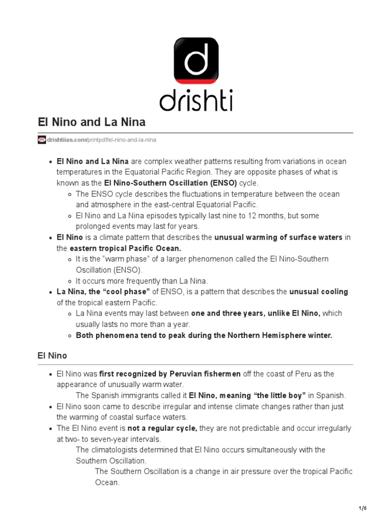 El Nino La Nina weather patterns explained | PDF | Drought | Natural ...