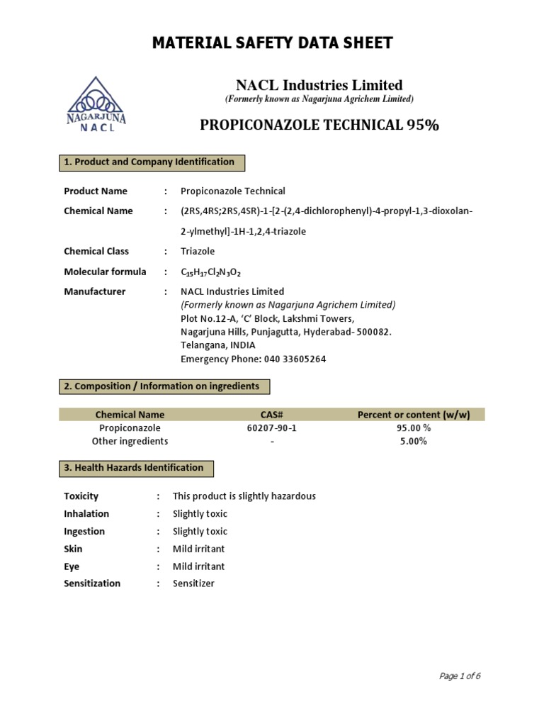 Material Safety Data Sheet: (Formerly Known As Nagarjuna Agrichem ...