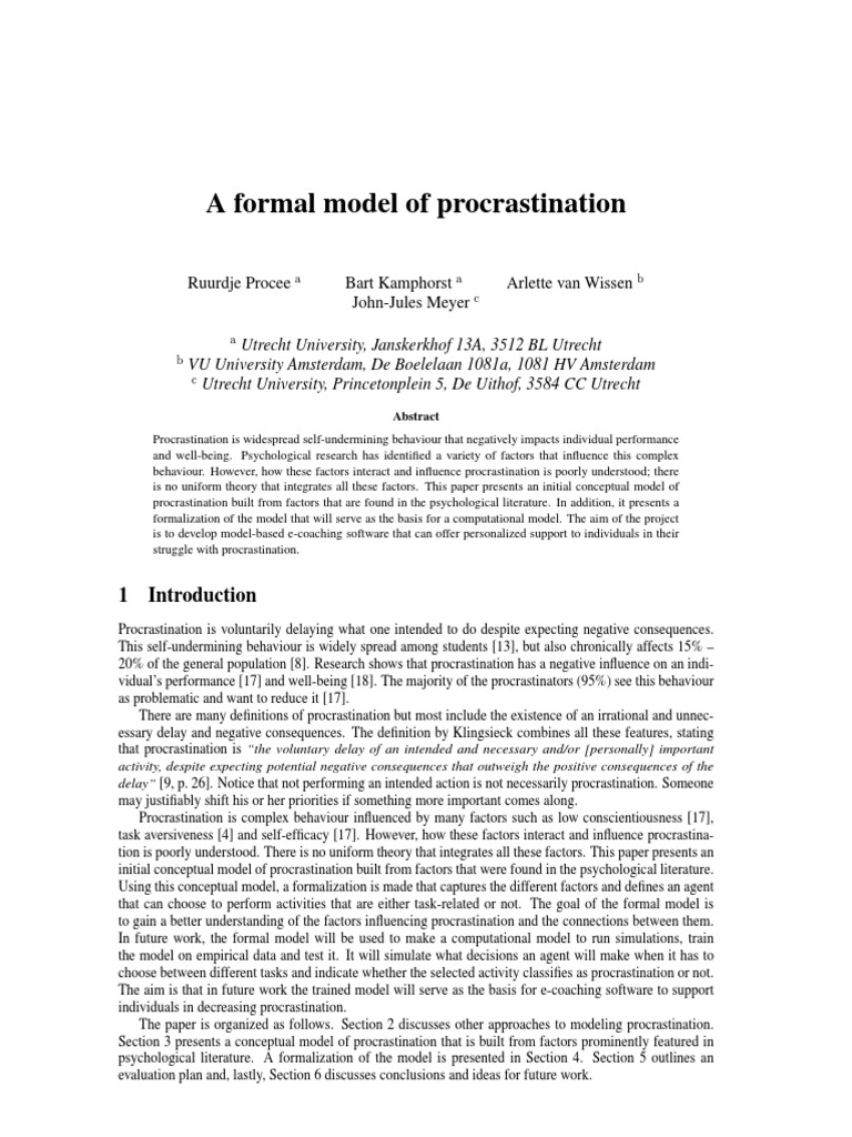 A Formal Model of Procrastination | PDF | Procrastination ...