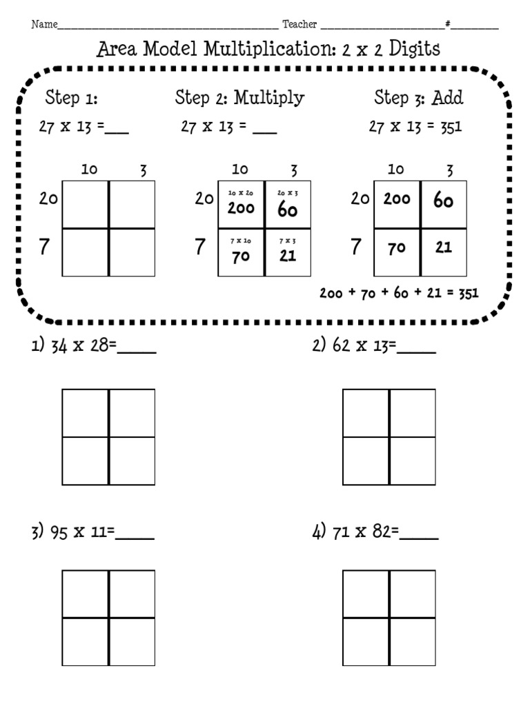 Area Model Multiplication: 2 X 2 Digits | PDF
