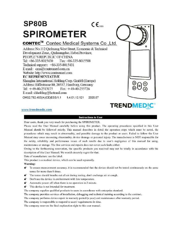 Contec SP80B Spirometer UserManual | PDF