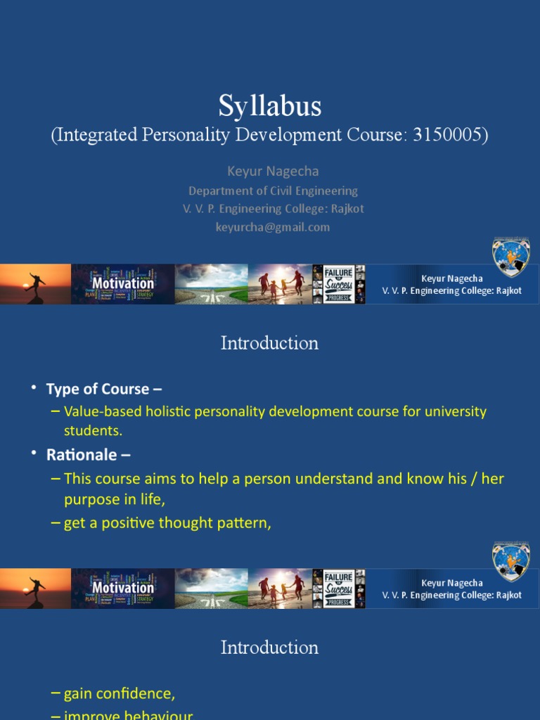 Syllabus: (Integrated Personality Development Course: 3150005) | PDF ...