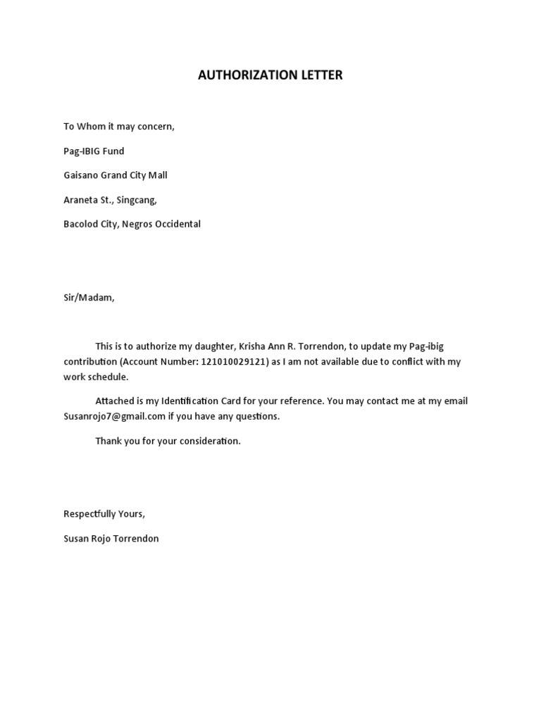 Authorization Letter Pagibig | PDF