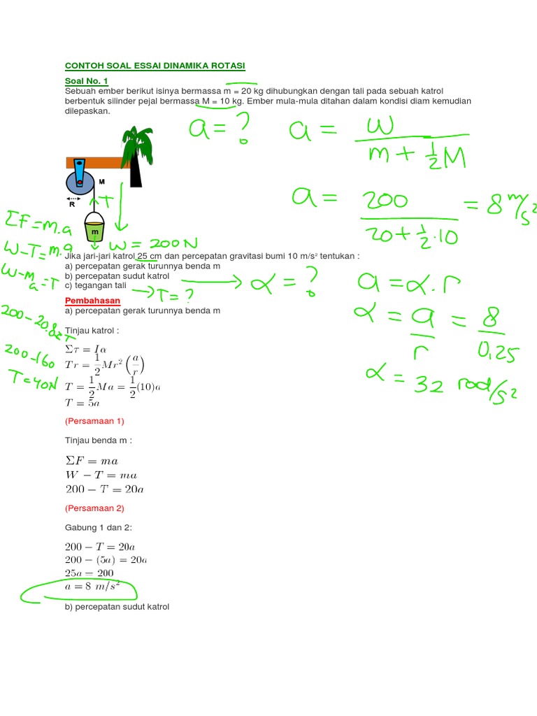 Contoh Soal Essai Dan Pembahasan Dinamika Rotasi | PDF