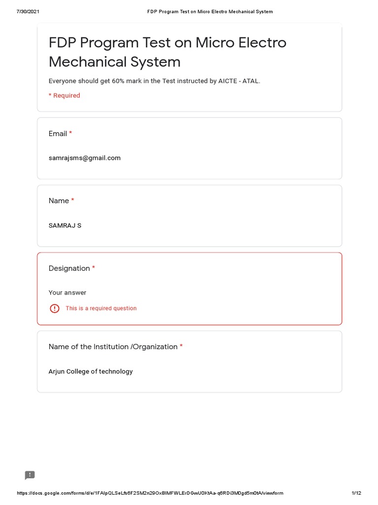 FDP Program Test On Micro Electro Mechanical System | PDF | Sensor ...