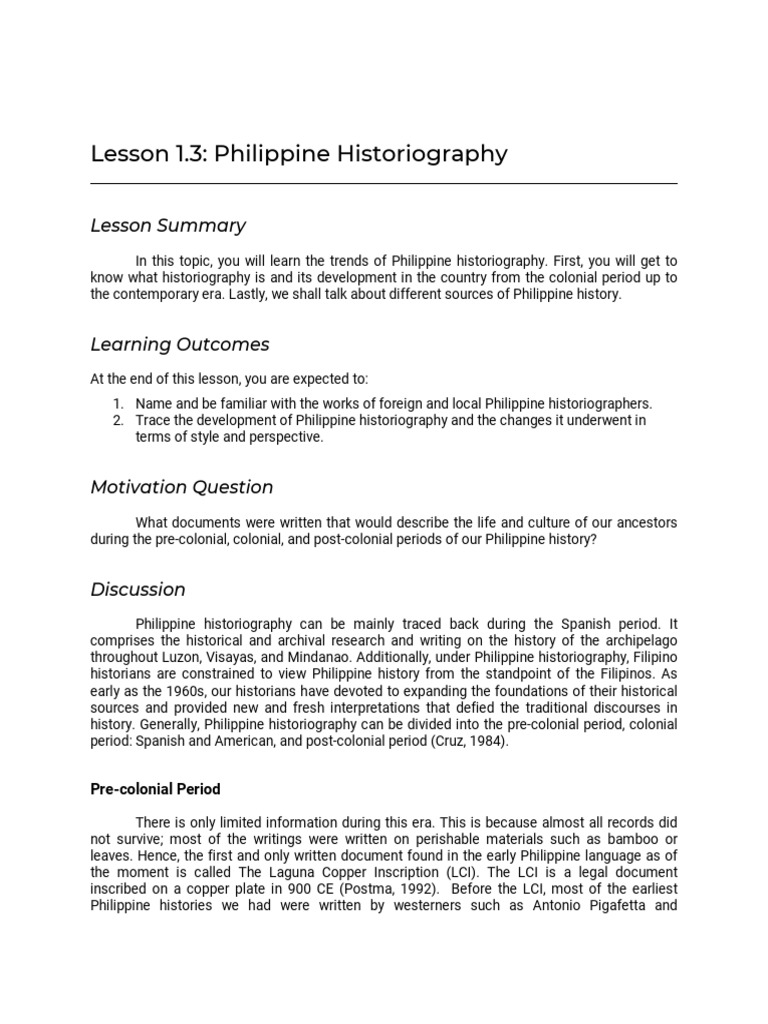 Lesson 1.3: Philippine Historiography | PDF | Historiography | Philippines