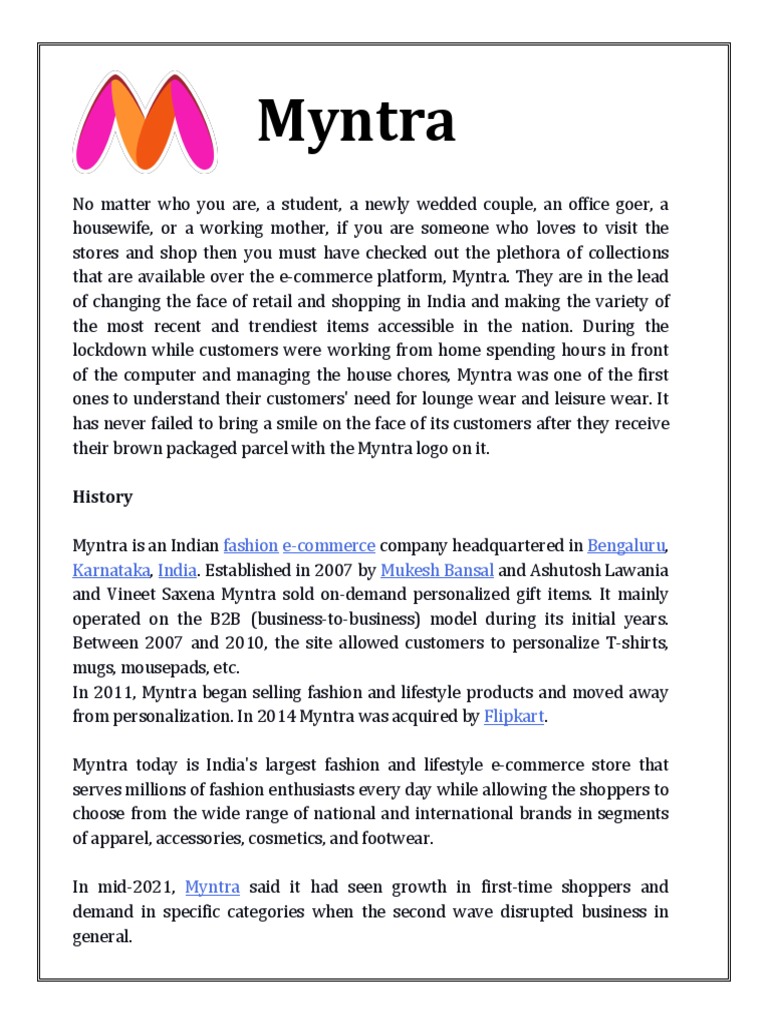 Myntra - Case Study | Download Free PDF | E Commerce | Marketing
