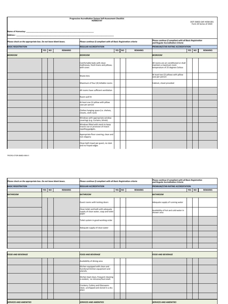 Homestay and Accomodation Establishments Self-Assessment Checklist | PDF | Hand Washing ...