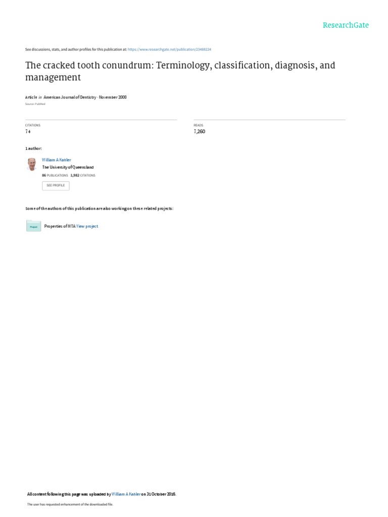 The Cracked Tooth Conundrum: Terminology, Classification, Diagnosis ...