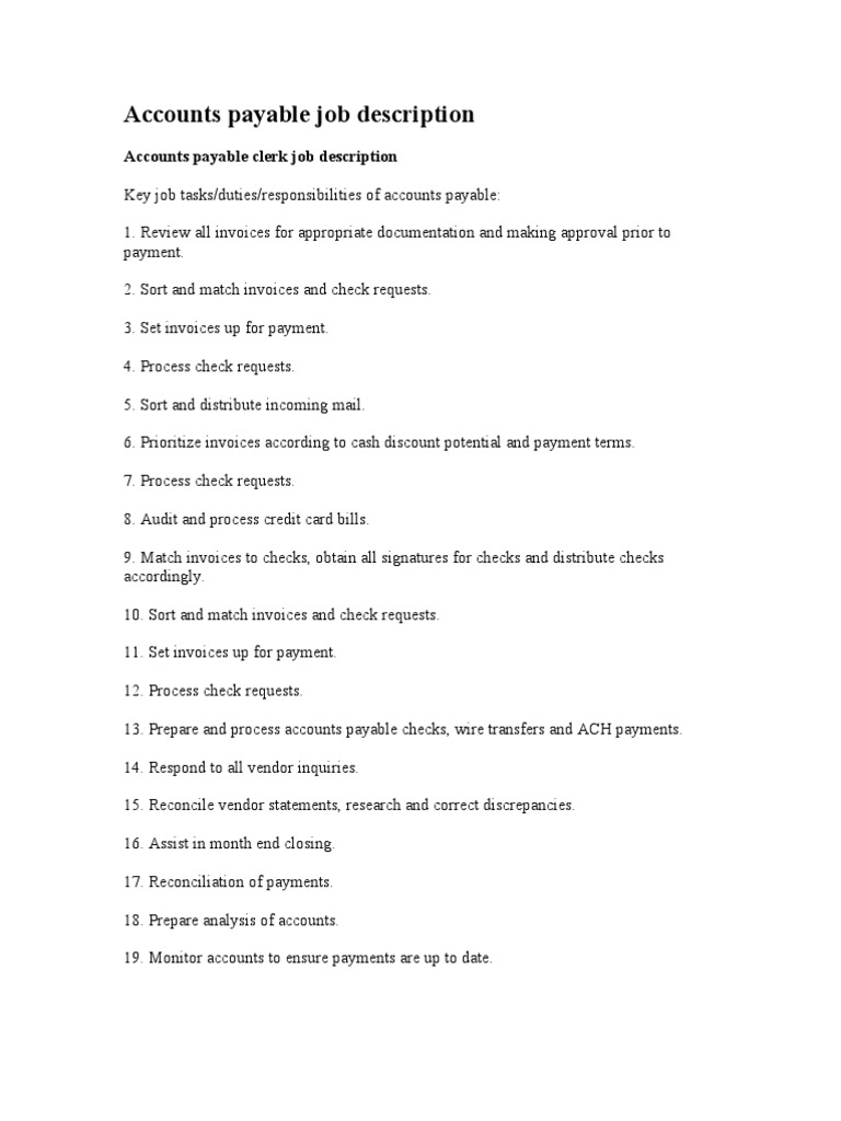 Accounts Payable Job Description Overview | PDF | Finance & Money ...