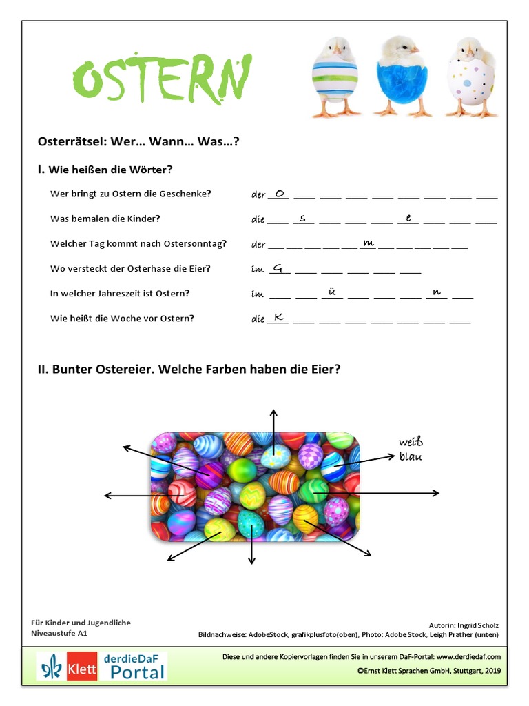 Ostern Arbeitsblatt A1 Wortschatz 112151 | PDF