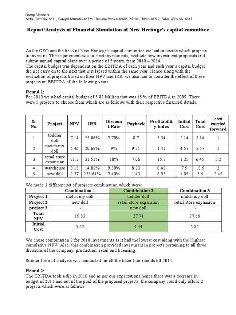 Report-Analysis of Financial Simulation | PDF | Capital Budgeting | Net ...