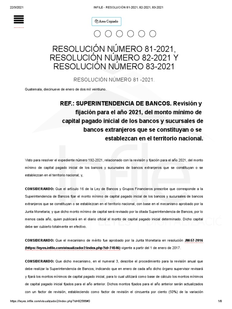 Res. 81-2021 Capital Mínimo Bancos | PDF | Reaseguro | Seguro
