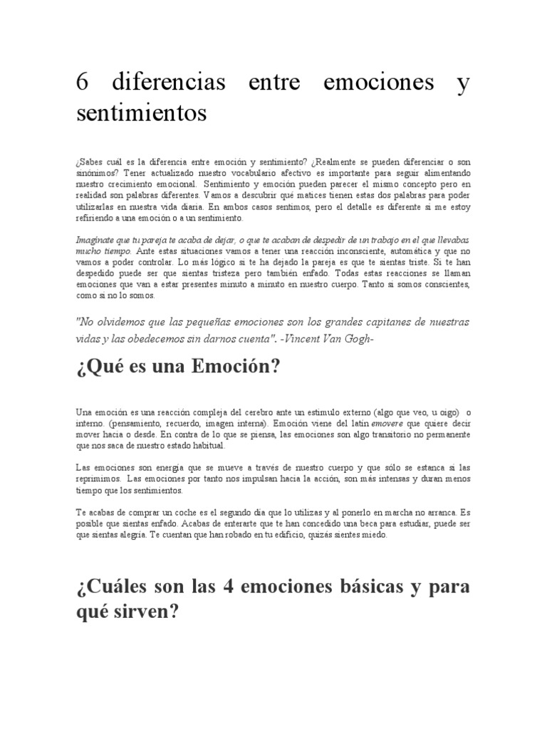 6 Diferencias Entre Emociones y Sentimientos | PDF | Las emociones | Sentidos