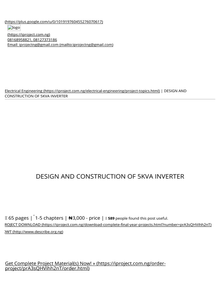 Design of 5KVA Inverter System | PDF | Power Inverter | Direct Current