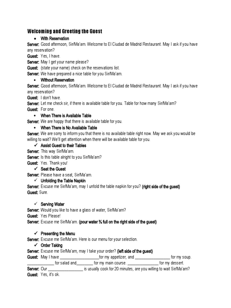 Welcoming and Greeting The Guest | PDF | Tableware | Waiting Staff